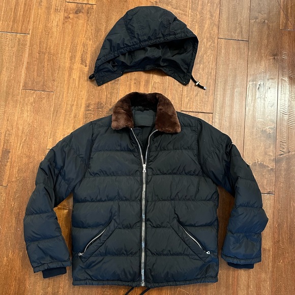 Prada | Jackets & Coats | Prada Black Down Puffer Coat With Beaver Fur ...
